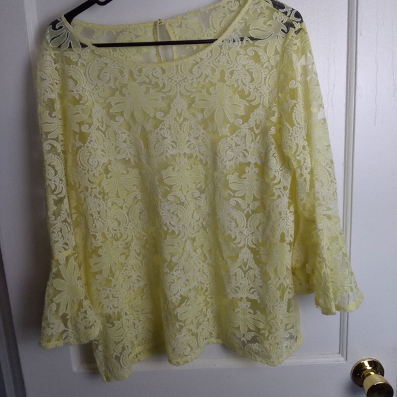 Tops | Yellow Sheer Lace Top | Poshmark